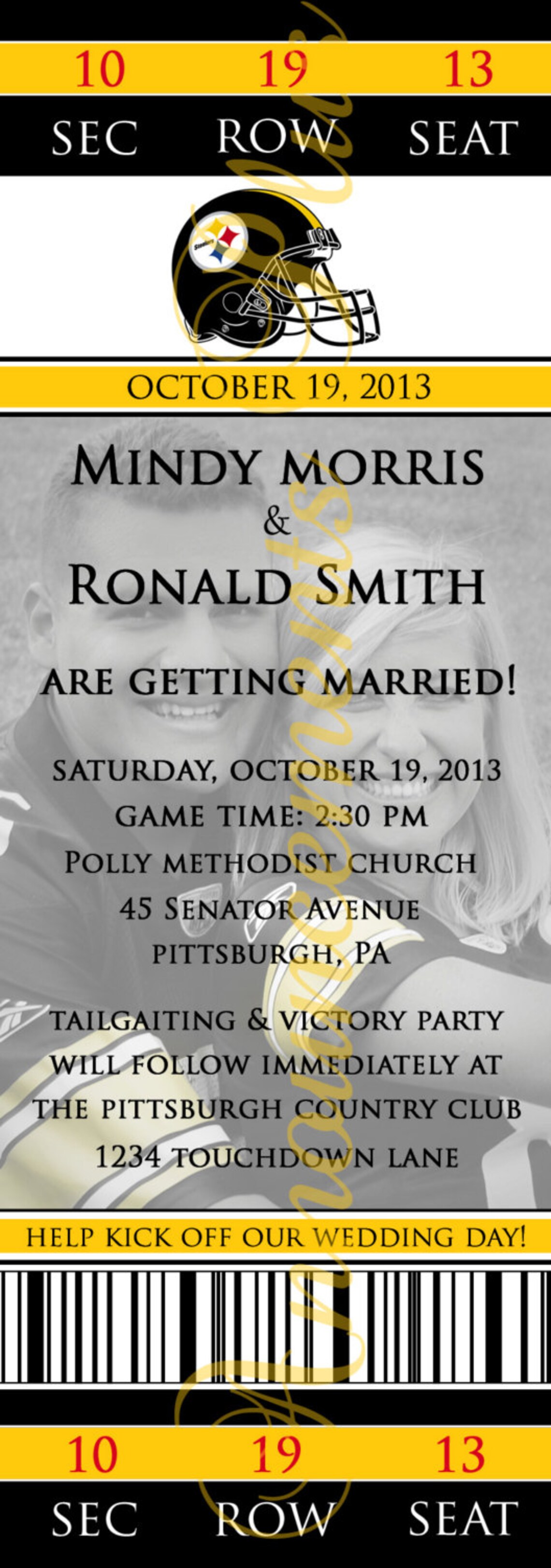 Football Theme Wedding Invitation/save the Date Ticket (any Team ...