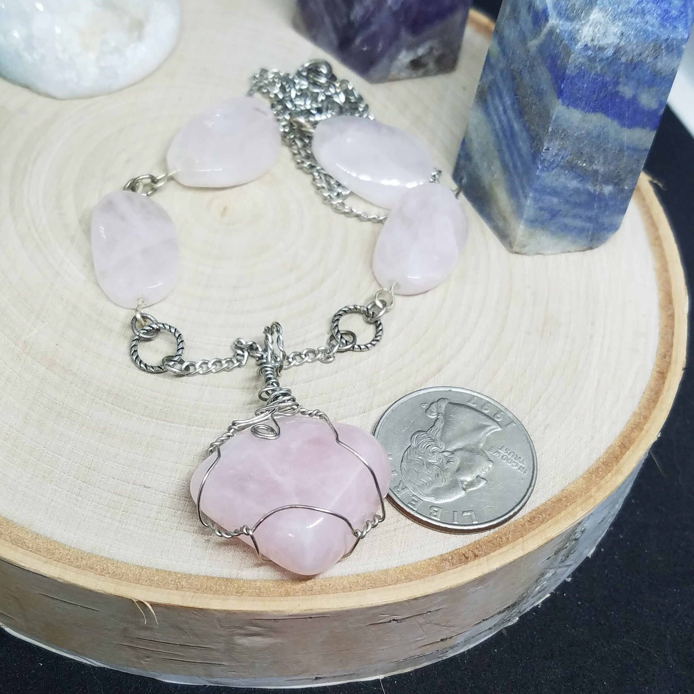 ROSE QUARTZ CRYSTAL Necklace, Rose Quartz Stone Necklace, Rose Quartz ...