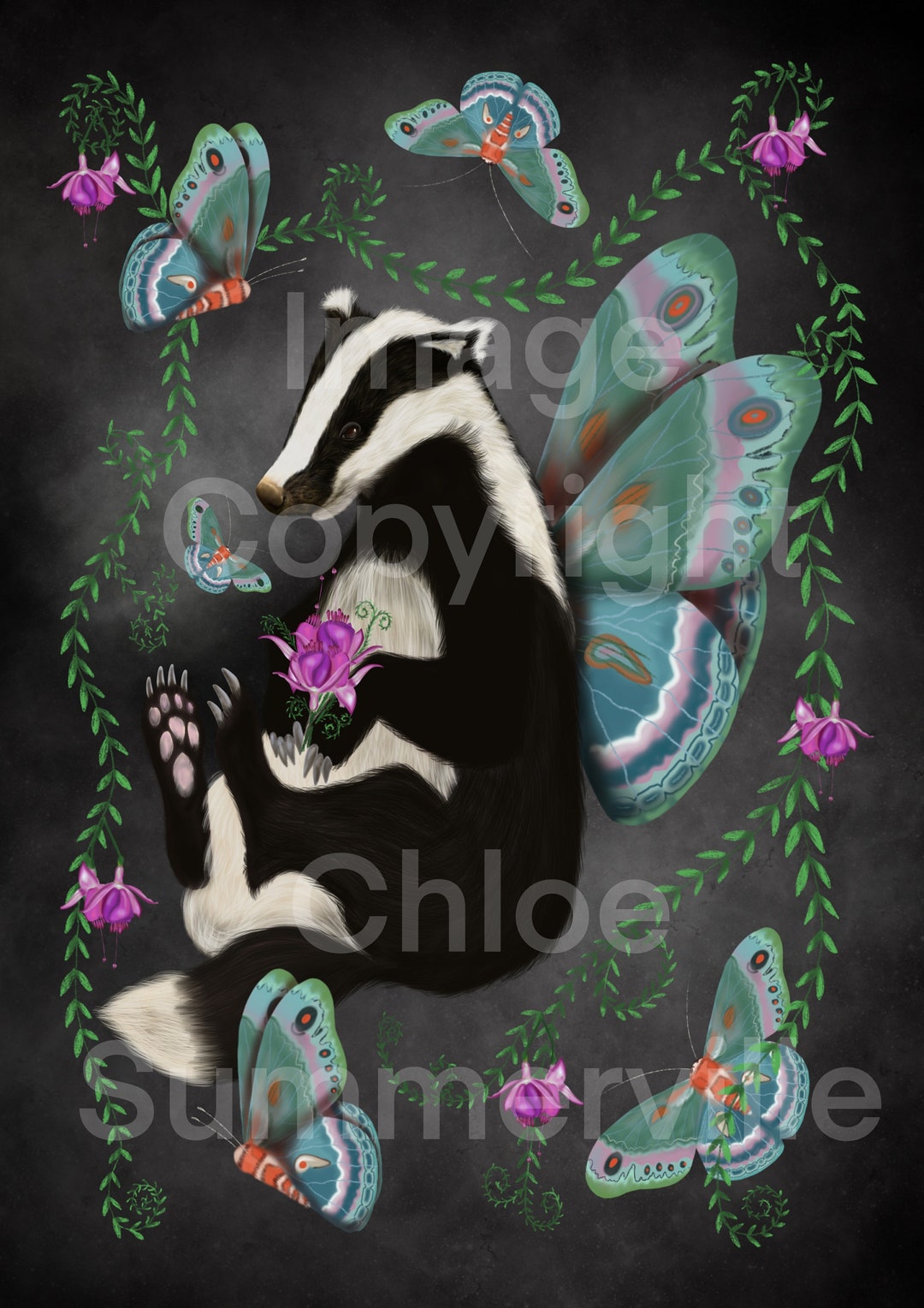 One Spring Morning A4 Art Print , Badger Art , Woodland , Butterfly ...