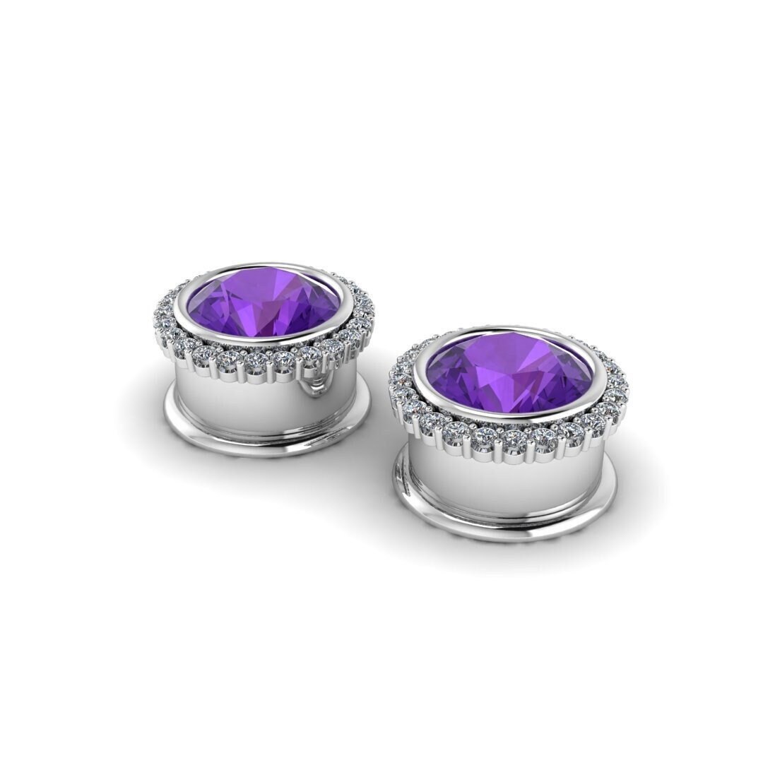 BEJEWELED : Gauged Amethyst & Diamond Halo Plugs in Your Choice of ...