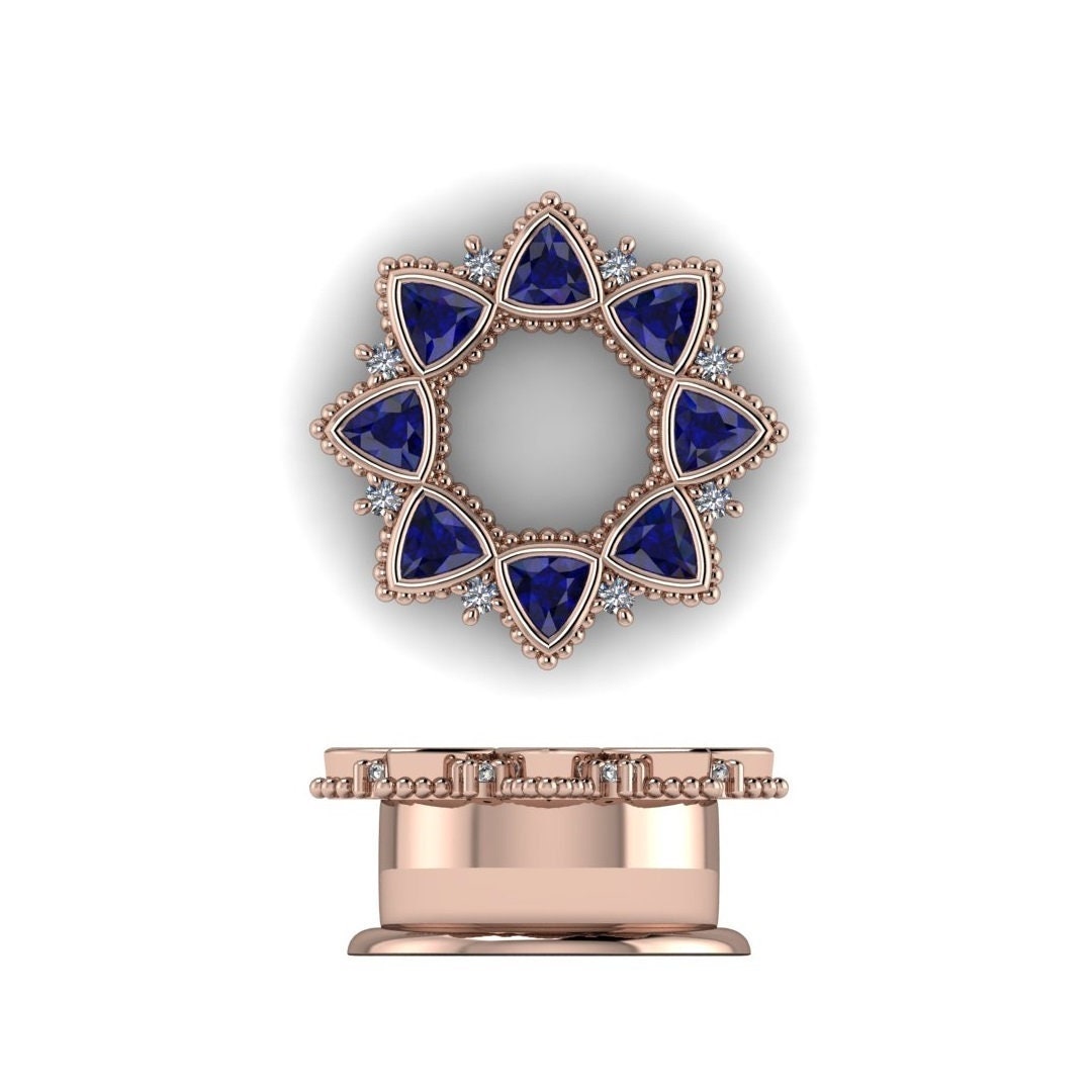 TRILLIUM : Gauged Trillion Blue Sapphire & Diamond Plugs in Your Choice ...