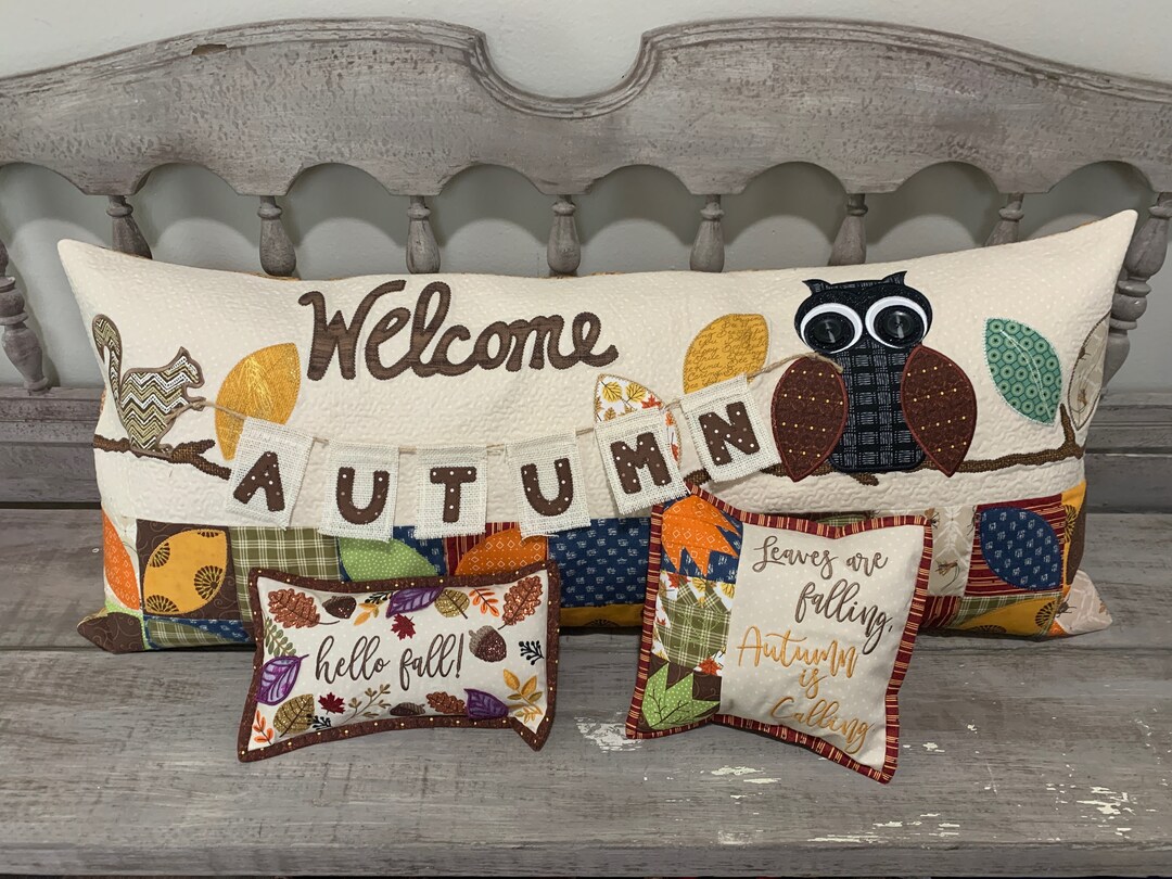 Handmade Welcome Autumn Bench Pillow Cover: Quilted Cotton Decor (16x38 ...