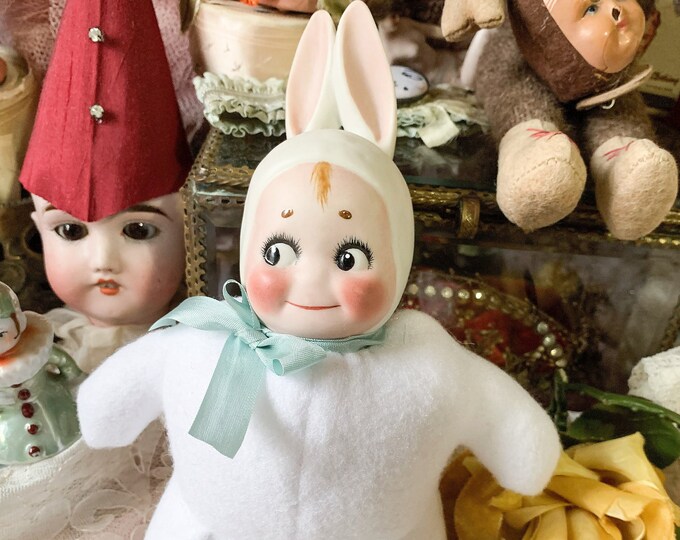 Vintage Bunny Kewpie Porcelain Bisque Rabbit Kewpie Head Kewpie Doll ...