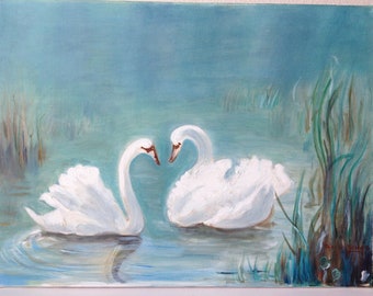 Swan Blue Water Art - Etsy