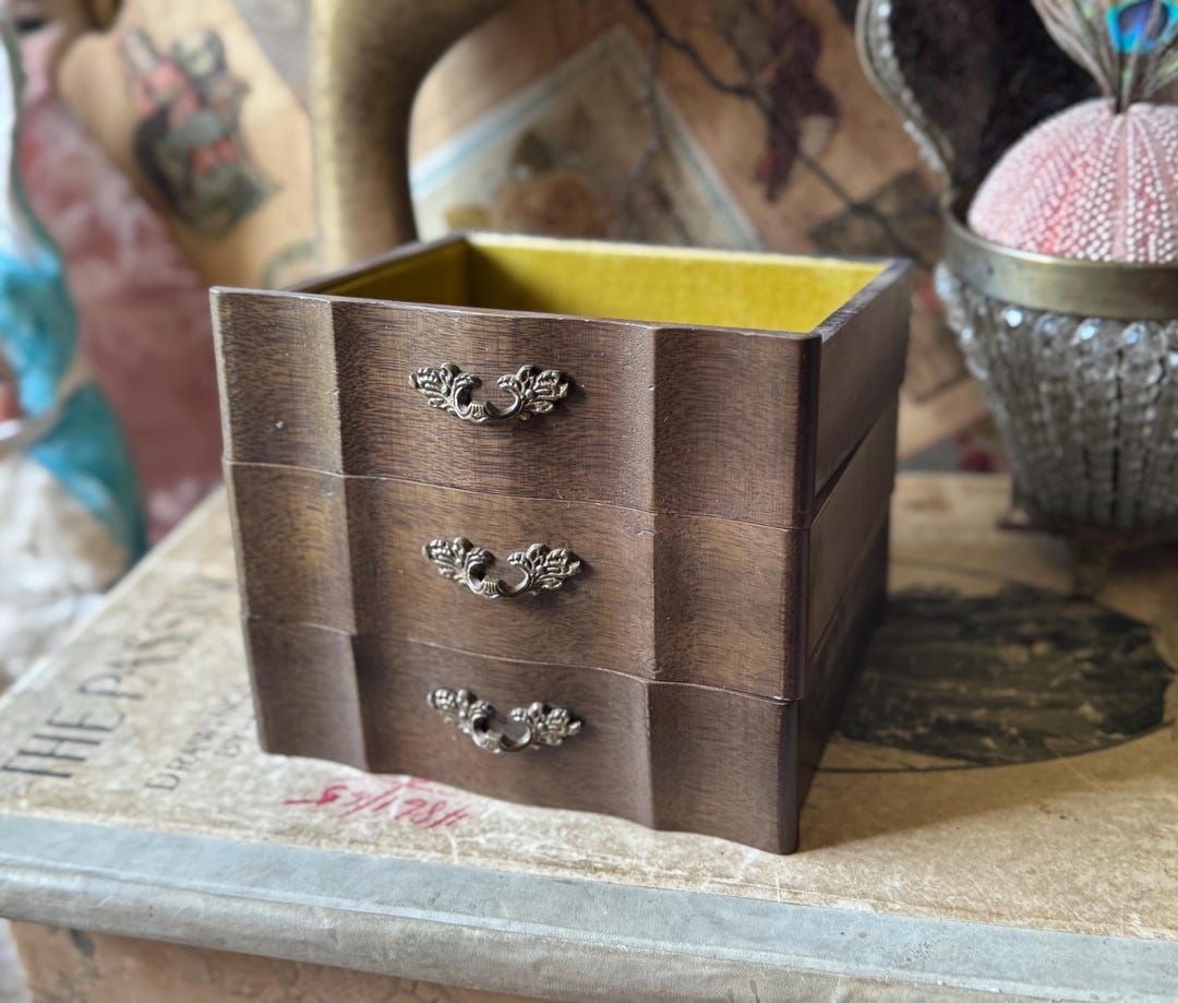 Vintage Set Small Wood Drawers Velvet Lining Salvaged Jewelry Box Parts ...