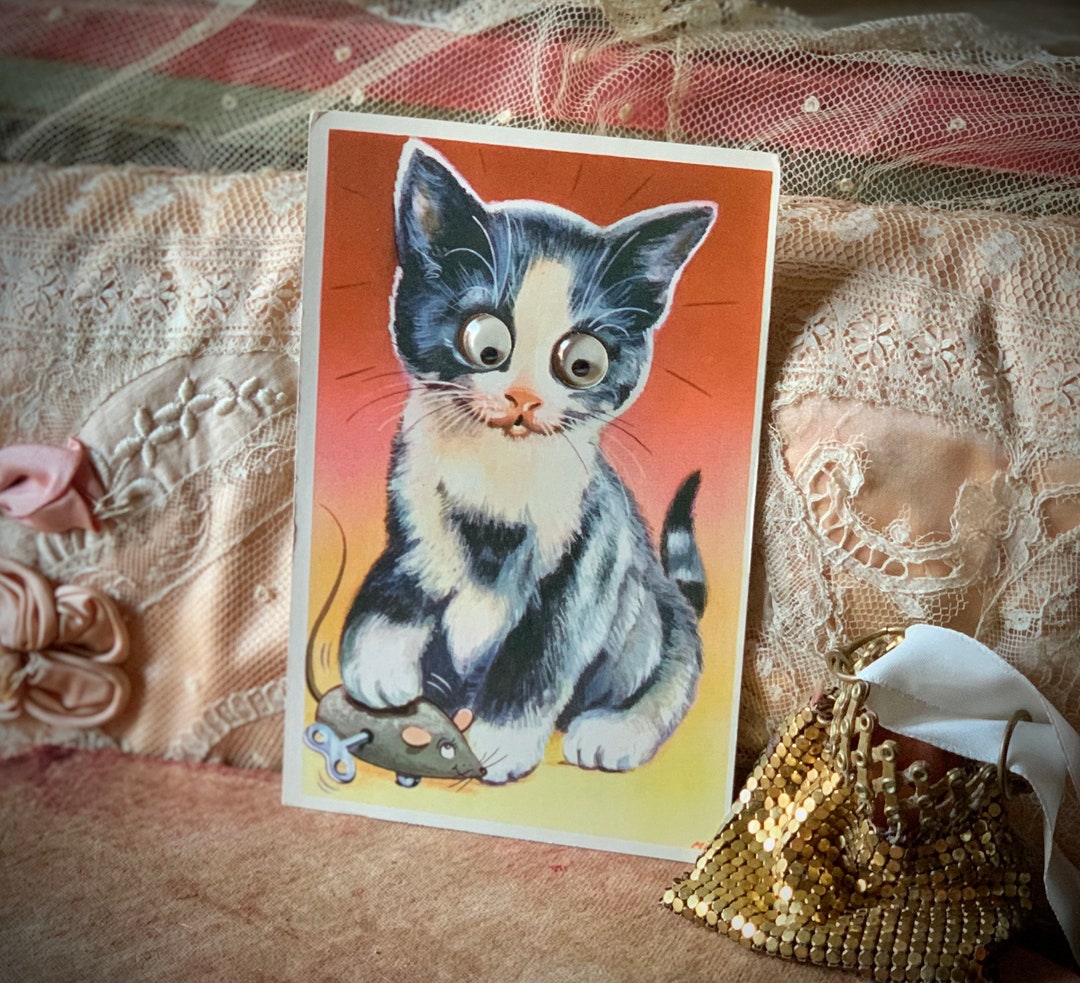 Vintage Googly Eye Card Postcard Kitten With Toy Mouse Post Card - Etsy
