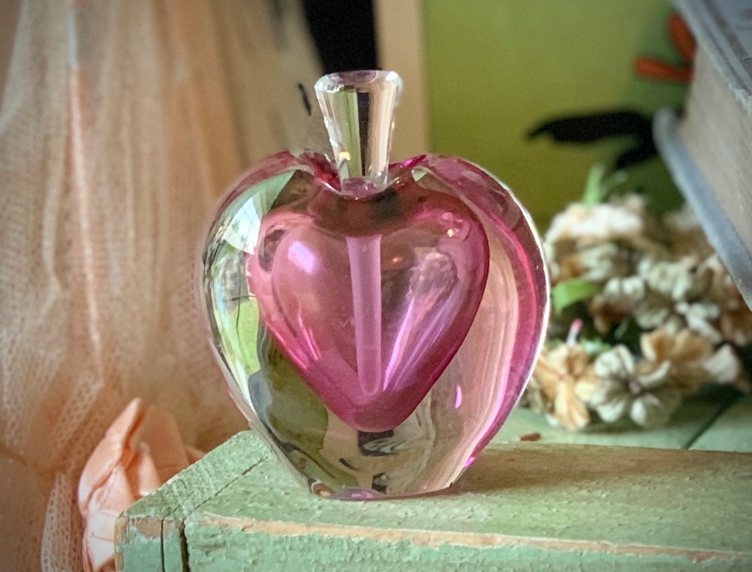 Vintage Art Glass Perfume Bottle Mini Signed Zellique Studio Pink Heart ...
