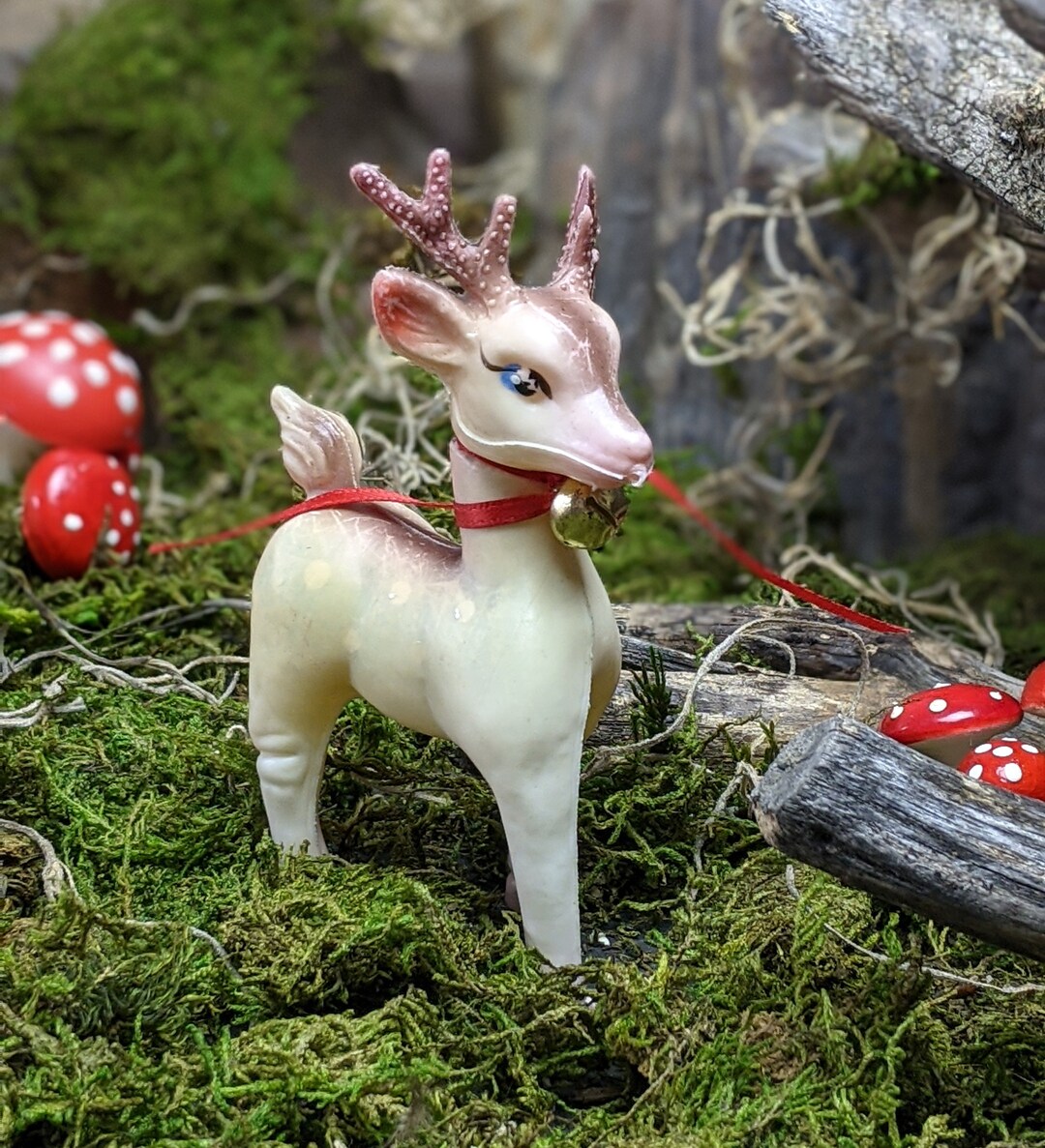 Vintage Mini Reindeer Retro Soft Plastic Deer Ornament Miniature ...