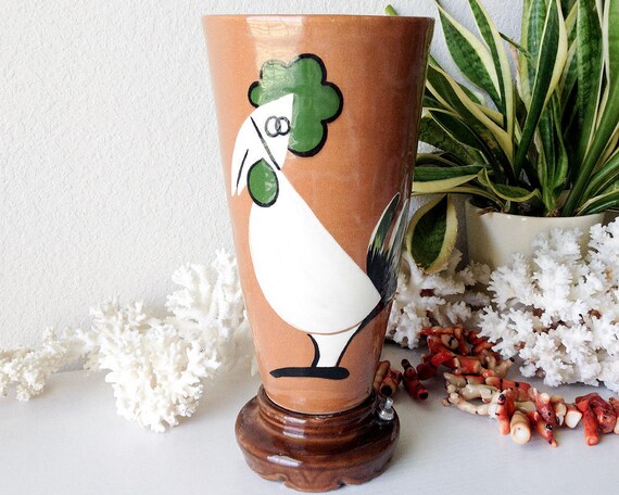 Vintage Pottery Lamp Dodo Bird Painted Cone Table Light Mid | Etsy