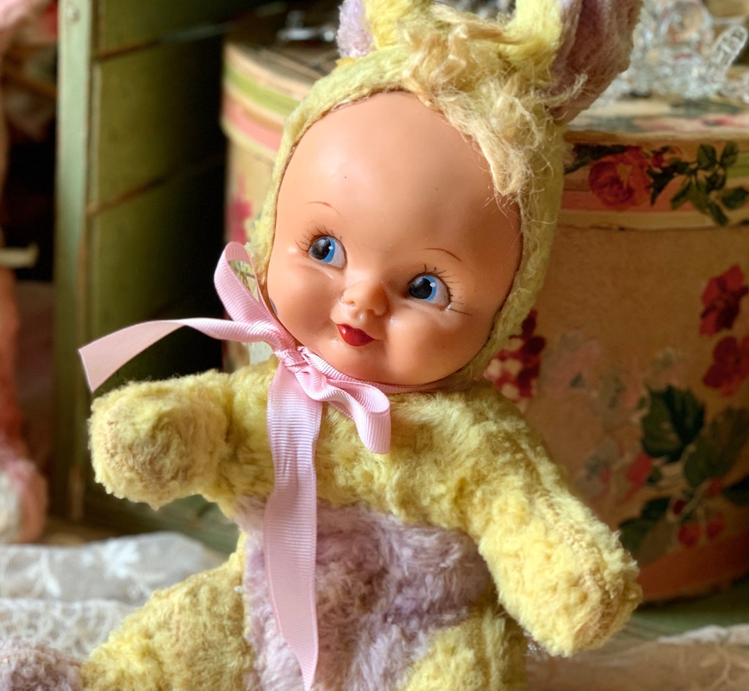 Vintage Shabby Rubber Face Bunny Suit Girl Doll Small Retro Ideal ...