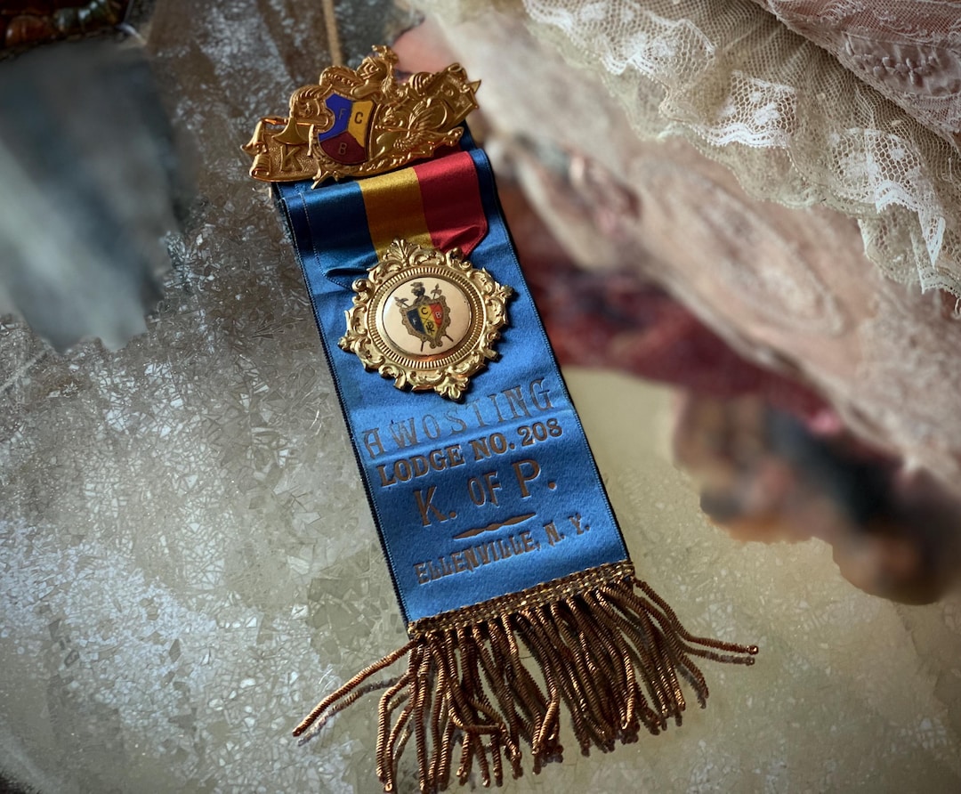 Antique Silk Ribbon Badge Double Sided Lodge Pin Metallic Fringe - Etsy