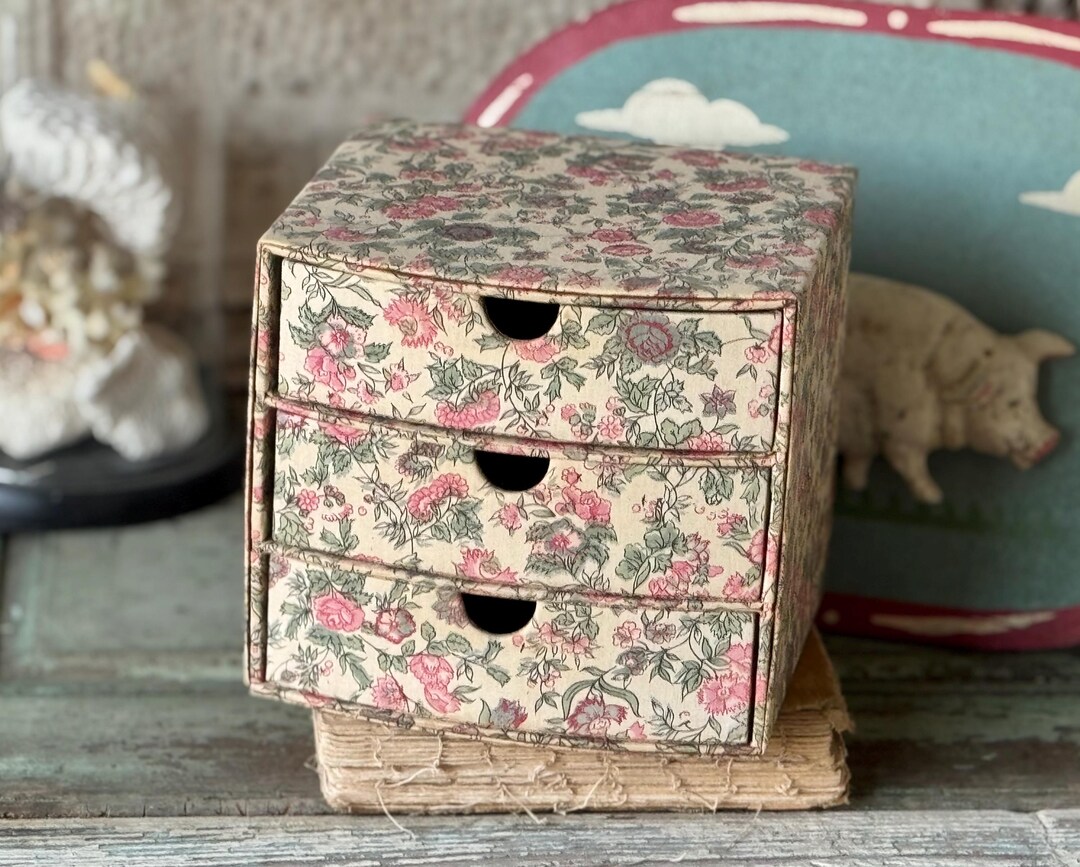 Vintage Floral Fabric Chest Cloth Drawers Small Storage Box 7 Inch Tall ...