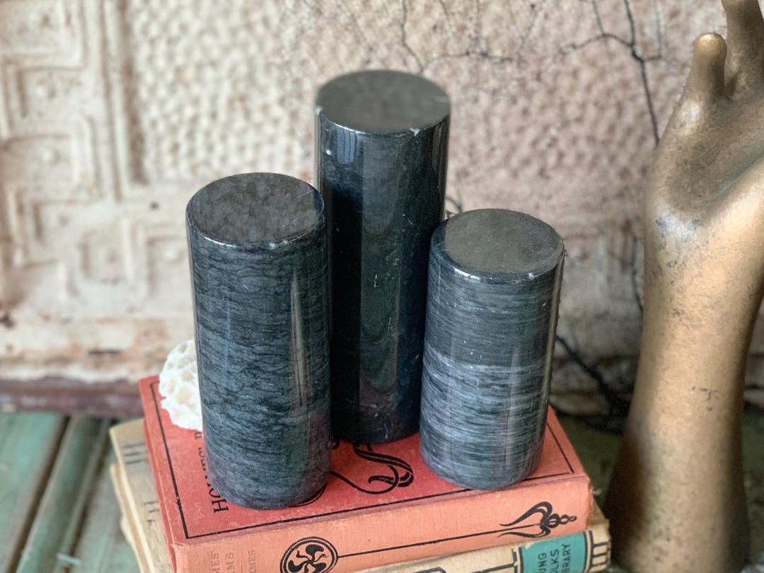 Vintage Set Small Marble Cylinder Pedestals Polished Stone Pillars ...