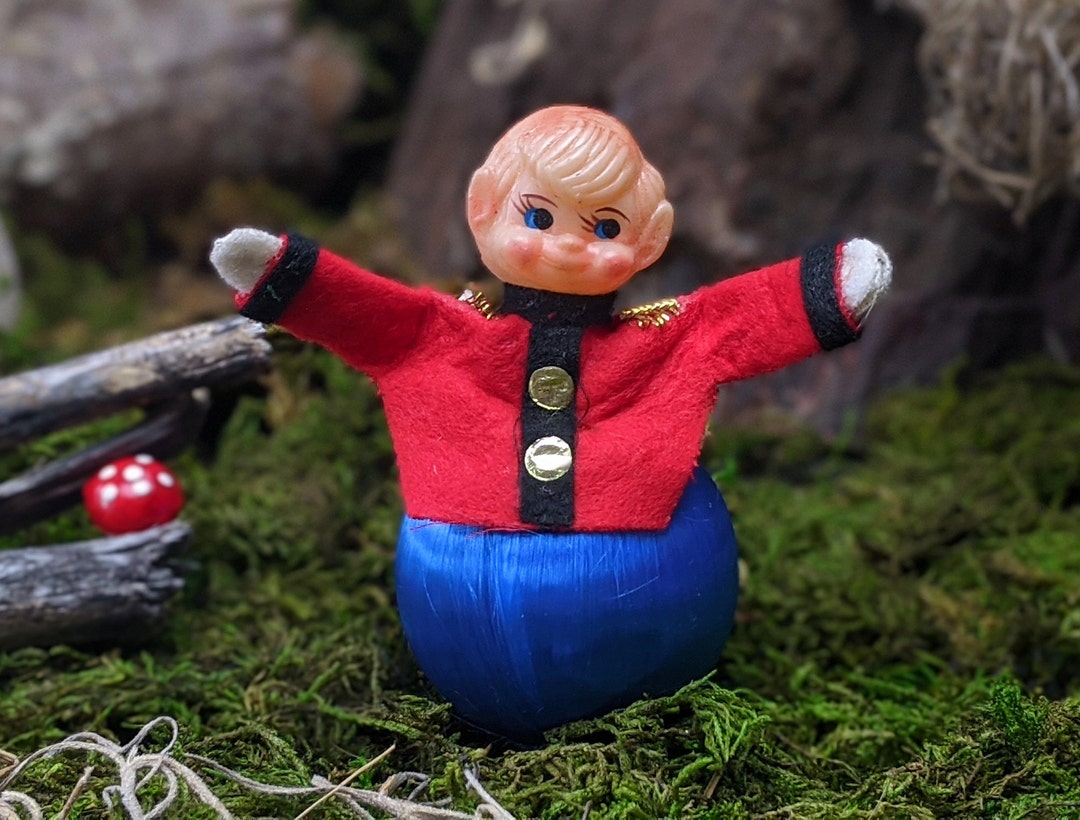 Vintage Mini Elf Ornament Cute Retro Japan Miniature Elf on Blue Satin ...