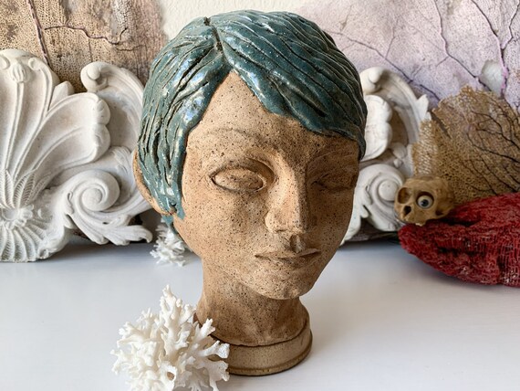 Vintage head statue handmade signed studio art face sculpture | Etsy