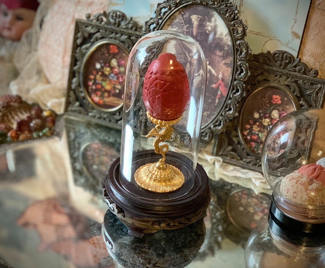 Vintage Small Glass Display Dome With Wood Carved Base Curiosity Cloche ...