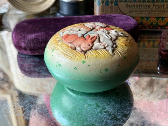 Vintage Anri jewelry box baby boy Jesus with animals … - Gem