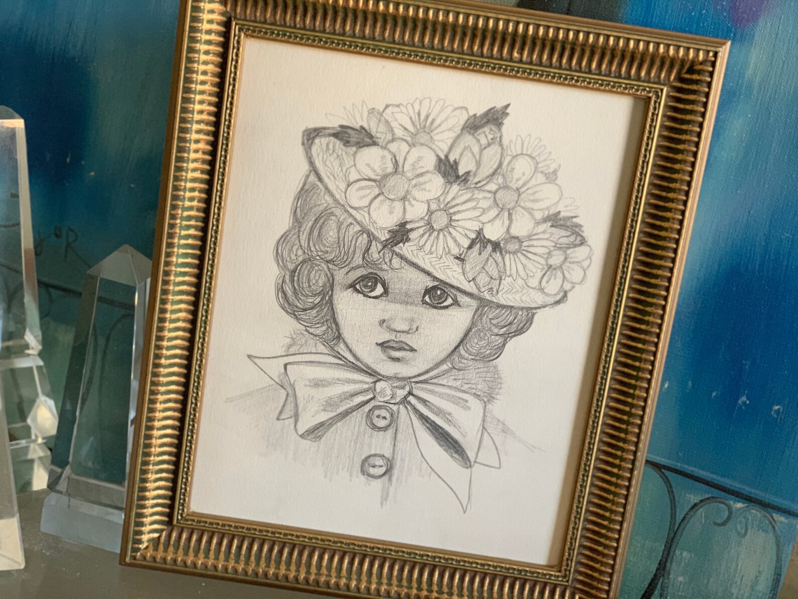 Vintage Original Girl Drawing Portrait Small 60s Pencil | Etsy