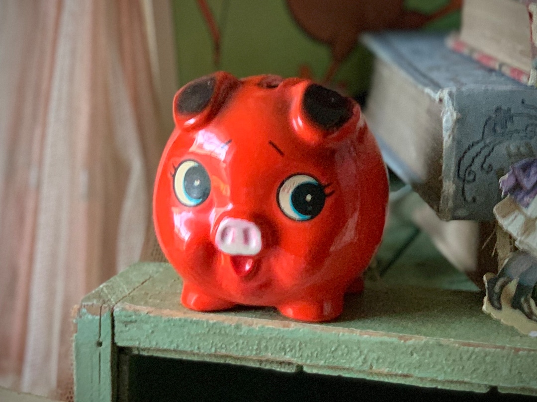 Vintage Miniature Orange Piggy Bank Small Retro Pig Figurine 2.75 Inch ...