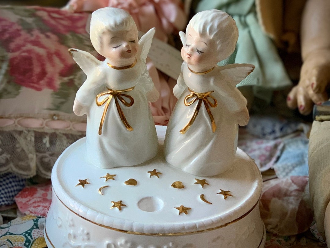 Vintage Angels Music Box Figurine George Good Rotating Pixies Candle ...