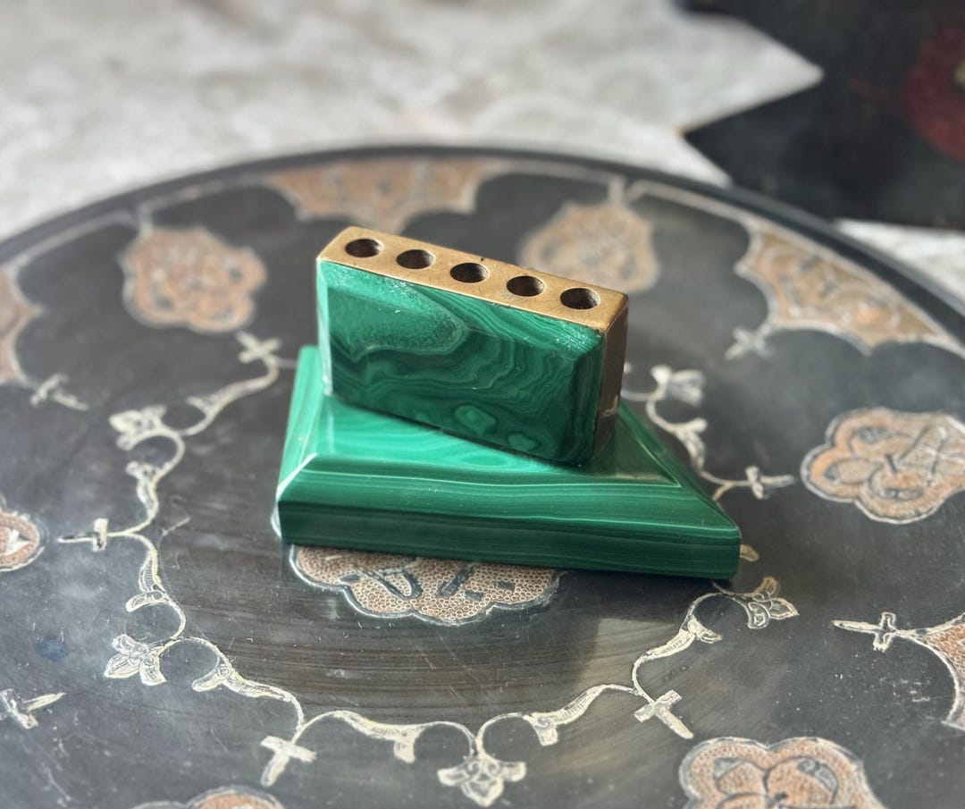 Vintage Malachite Pen Holder Green Stone Office Decor - Etsy