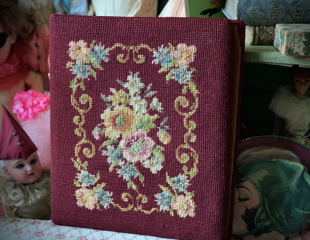 Vintage Needlepoint Notebook Handmade Floral Needle Work Album Cover ...