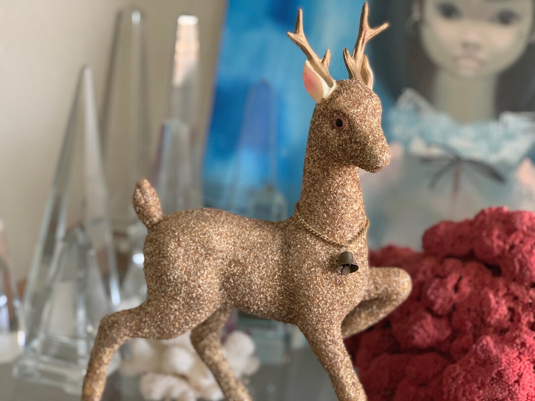 Vintage Gold Reindeer Japan Sparkly Glitter Plastic Christmas Deer ...