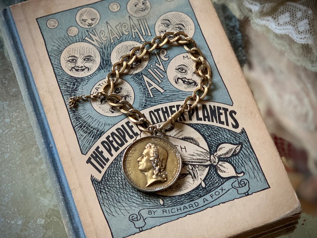 Vintage Schiller Faux Coin Metal Pendant Charm on Chain Display ...