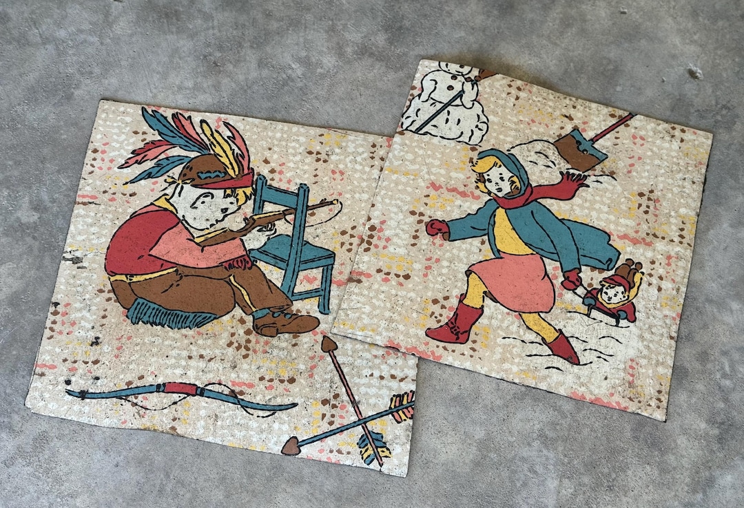 Vintage Linoleum Tiles Mid Century Salvaged Children's Flooring - Etsy