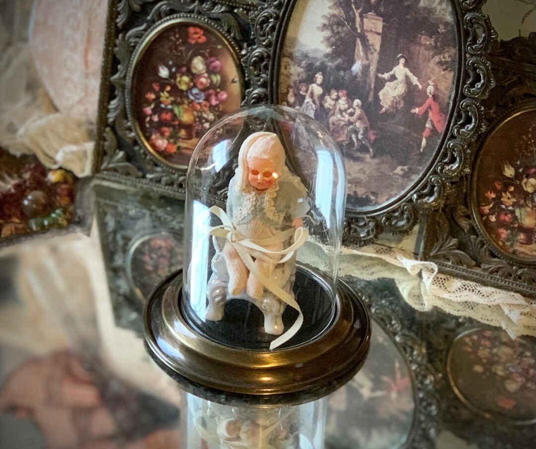 Assembled Miniature Vintage Glass Display Dome With Metal Base ...