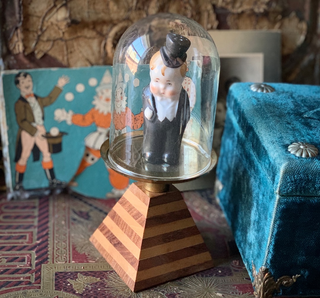Vintage Miniature Glass Display Dome With Wood Stand Mini Glass Cloche ...