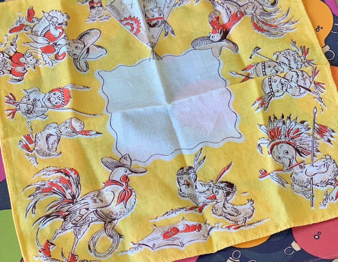 Vintage Tom Lamb Children's Hanky Western Miniature Handkerchief 8.5 ...