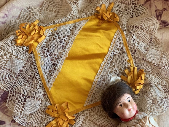 Antique gold silk and lace doily old ribbon work flower vanity | Etsy