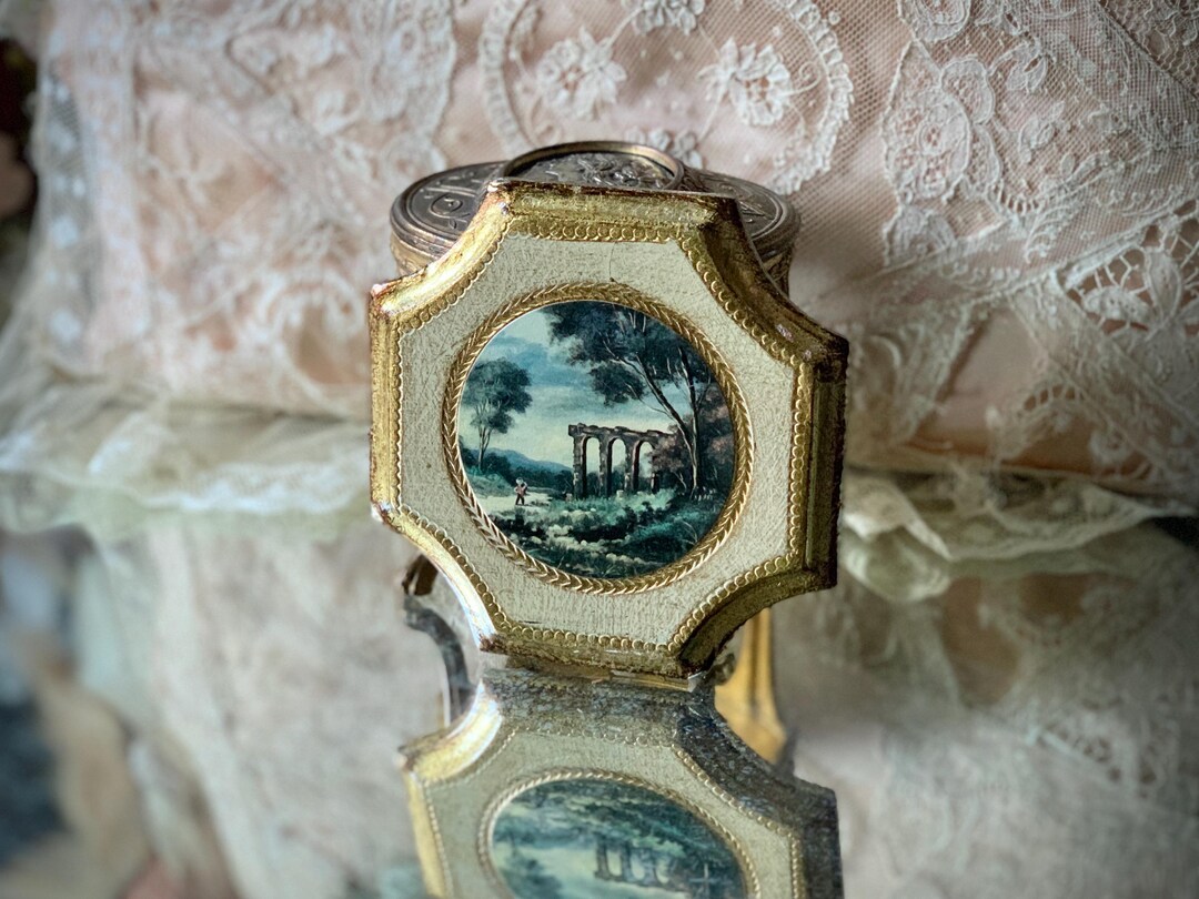 Vintage Italian Print Gold Wood Plaque Miniature Florentine Picture 4. ...