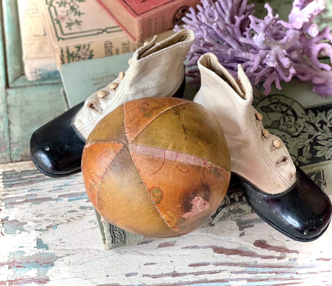 Vintage Oilcloth Ball Old Age Worn Antique Stuffed Ball Doll Accessory ...