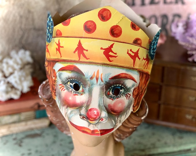 Antique Paper Clown Mask Old Halloween Decoration - Etsy
