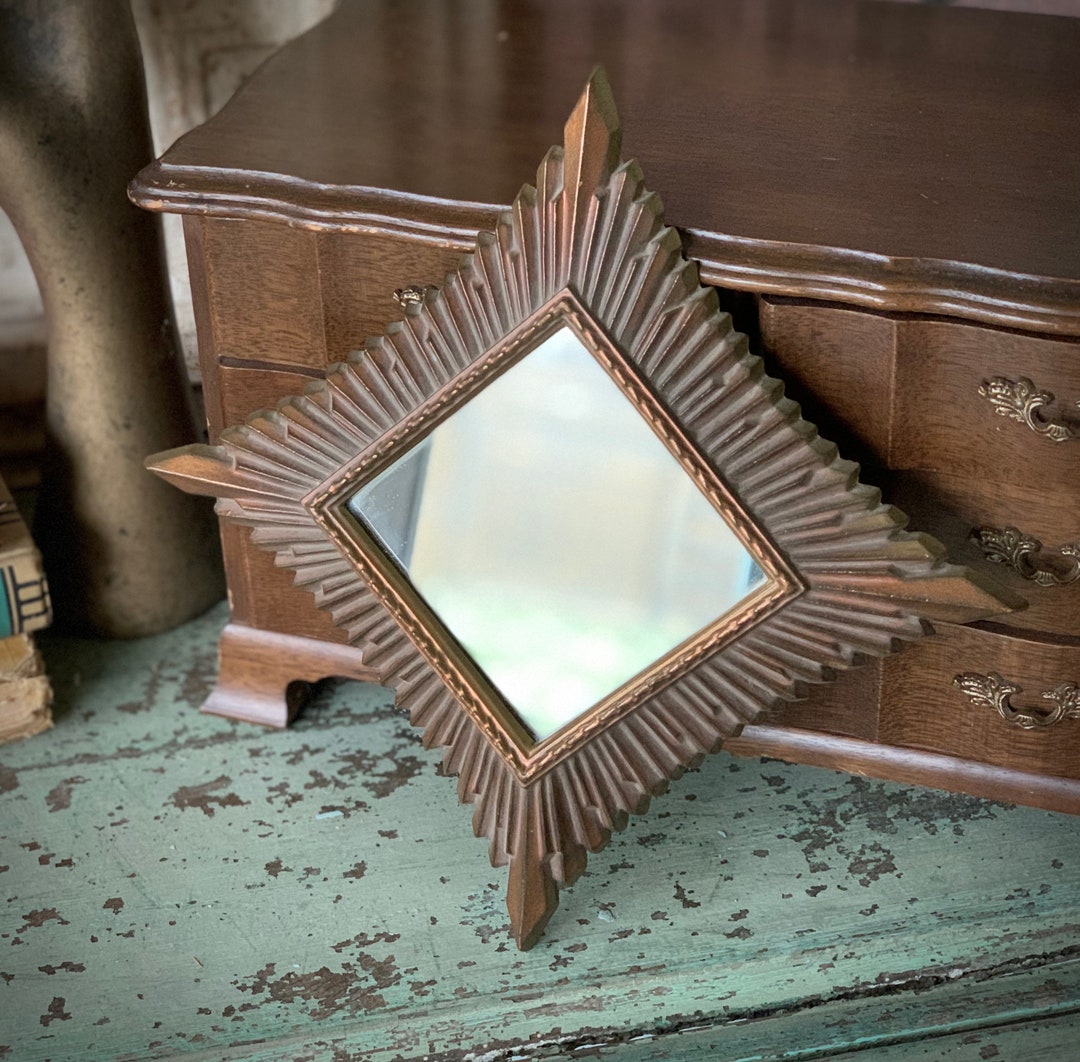 Vintage Miniature Mirror plastic Framed Retro Diamond Starburst Style ...
