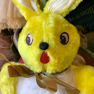 Vintage Stuffed Bunny Retro Yellow Plush Easter Toy Decoration Rabbit ...