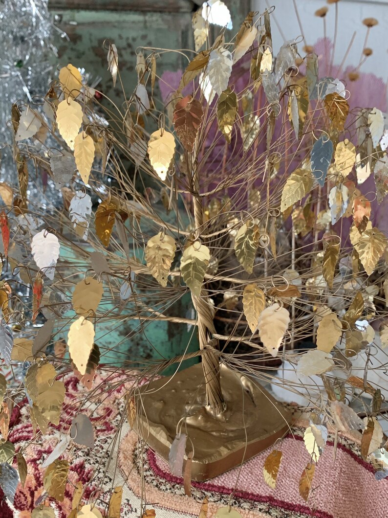 Vintage Gold Tree Statue Wire Sculpture Dangly Leaves Modern - Etsy