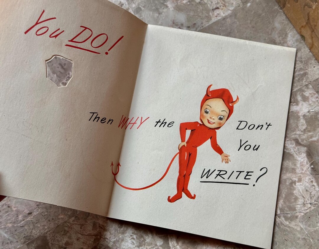 Vintage Devil Greeting Card Pixie Imp Why Don't You Write Card - Etsy