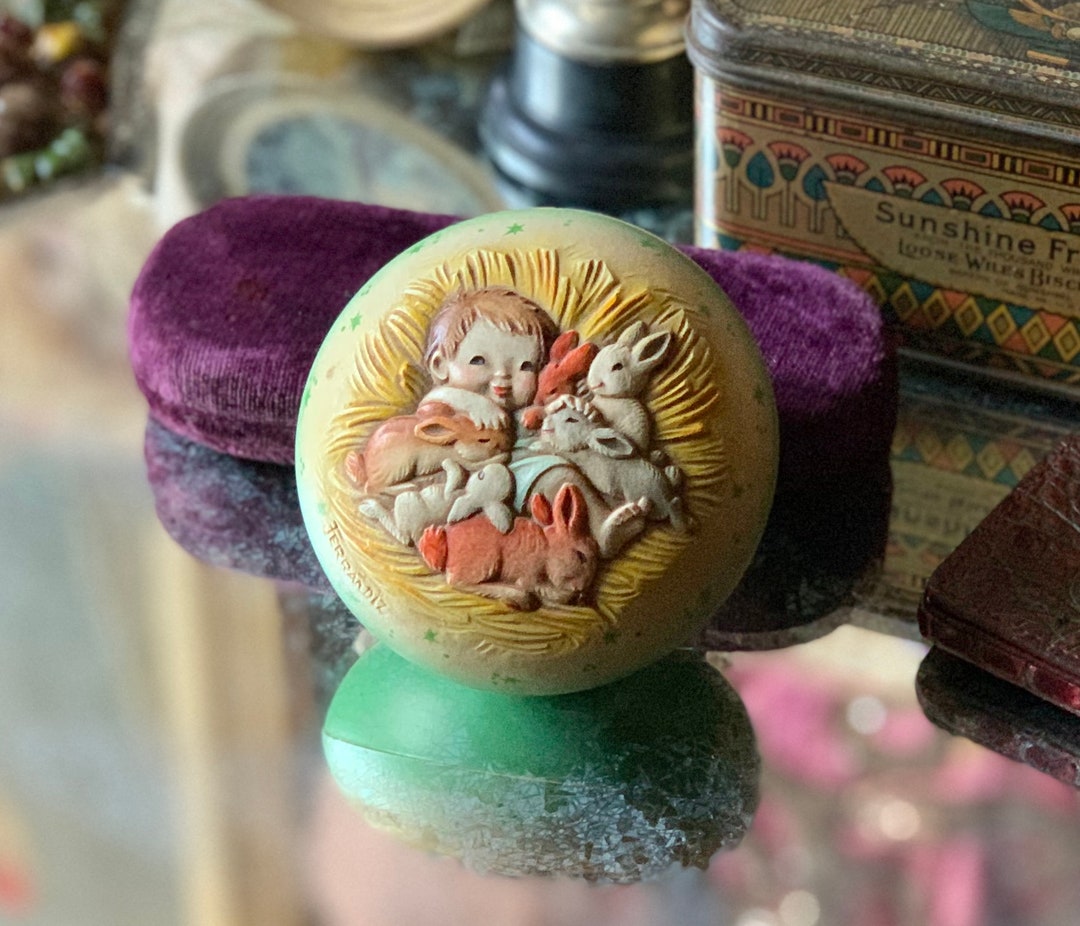 Vintage Anri Jewelry Box Baby Boy Jesus With Animals Ferrandiz Italian ...