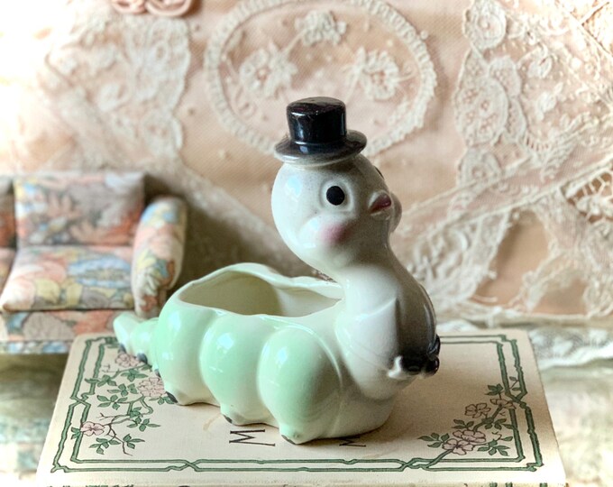 Vintage Anthropomorphic Caterpillar Planter Ceramic Top Hat Worm 6 Inch ...