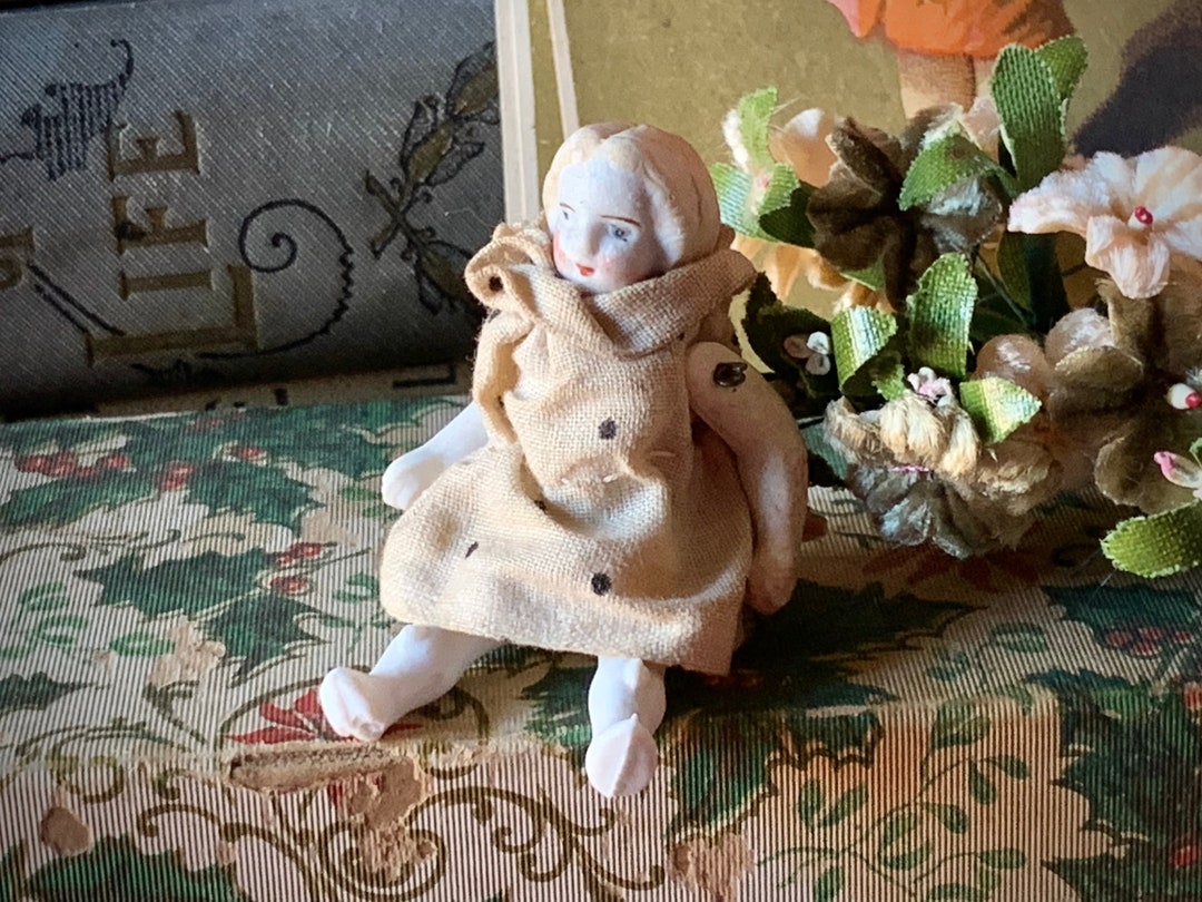Antique Miniature Doll Mini Porcelain Jointed Blond Girl Tiny Doll 2.25 ...