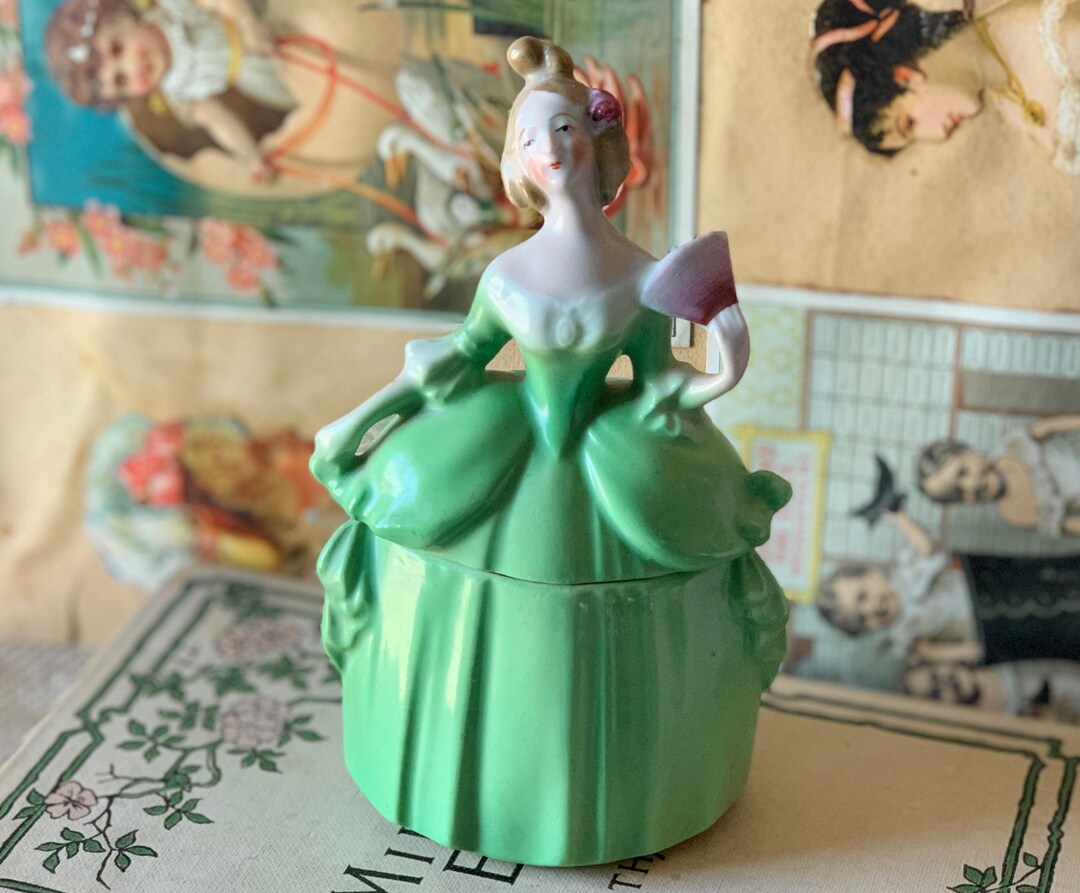 Vintage Small German Madame Pompadour Dresser Doll Box Porcelain Lady ...