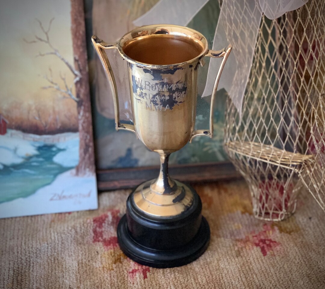 Vintage Mini Trophy Cup With Handles Award Vase Metal Loving Cup 5.75 ...