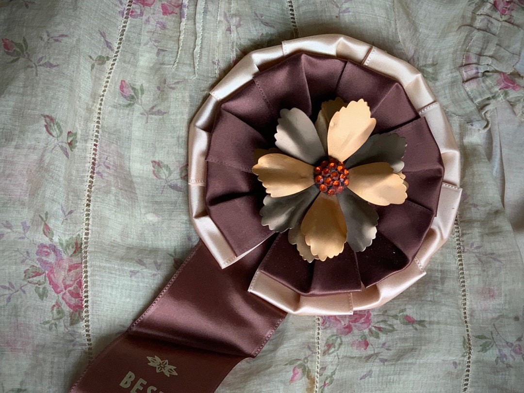 Vintage Embellished Award Show Ribbon With Fancy Floral Metal Brooch ...