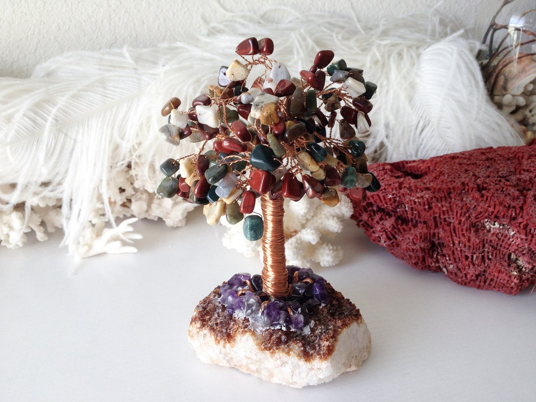 Vintage Mini Stone Tree Sculpture Copper Wire Polished Gemstone Rocks 6 ...