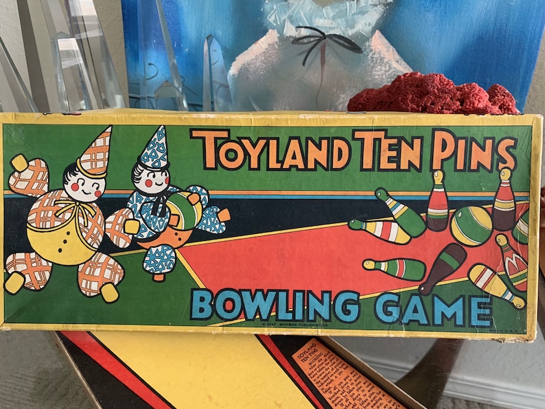 Vintage Bowling Game Toyland Ten Pins Box Miniature Tabletop Board Game ...