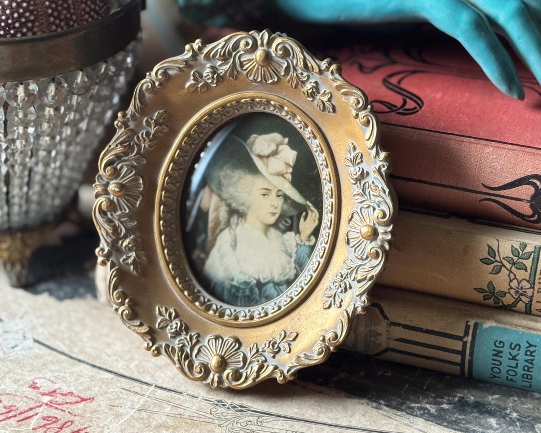 Vintage Cameo Creation Lady Print Gold Plastic Framed Miniature ...