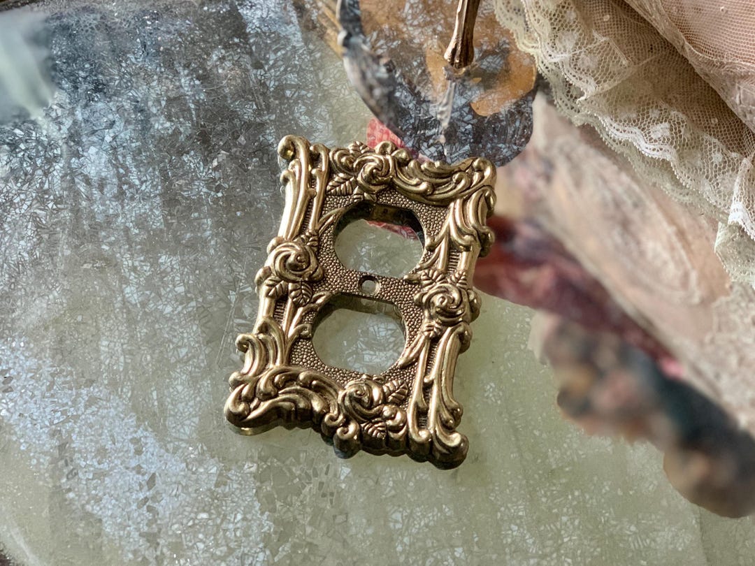 Vintage Ornate Metal Socket Cover Salvaged Socket Plate Romantic Decor ...